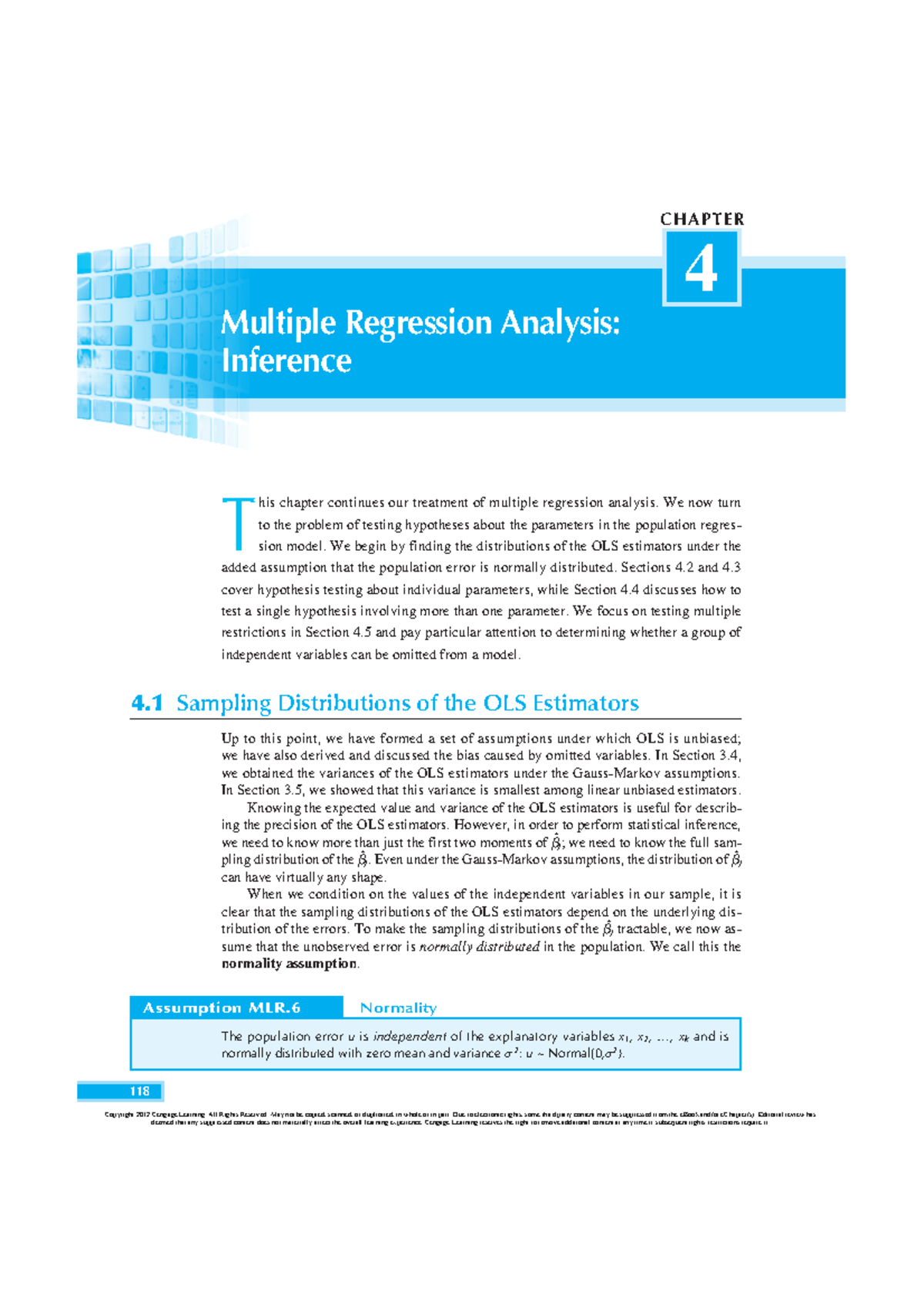 Wooldridge inference - CHAPTER Multiple Regression Analysis: Inference 4 T his chapter continues ...