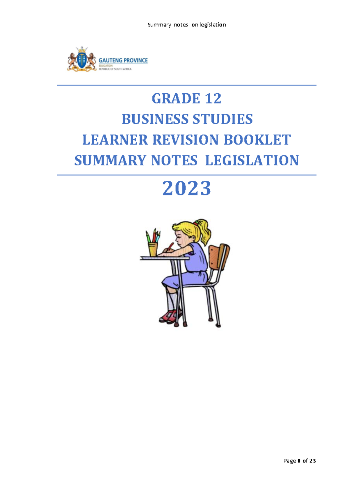Summary OF ACTS - GRADE 12 BUSINESS STUDIES LEARNER REVISION BOOKLET ...
