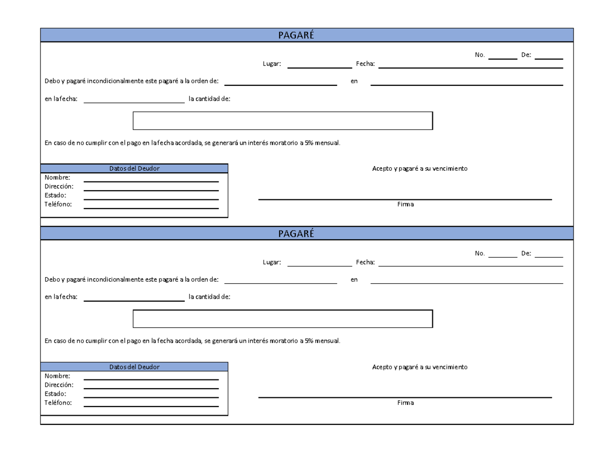 Modelo de pagare en PDF - apuntes estudiantiles - PAGARÉ No. De: Lugar ...