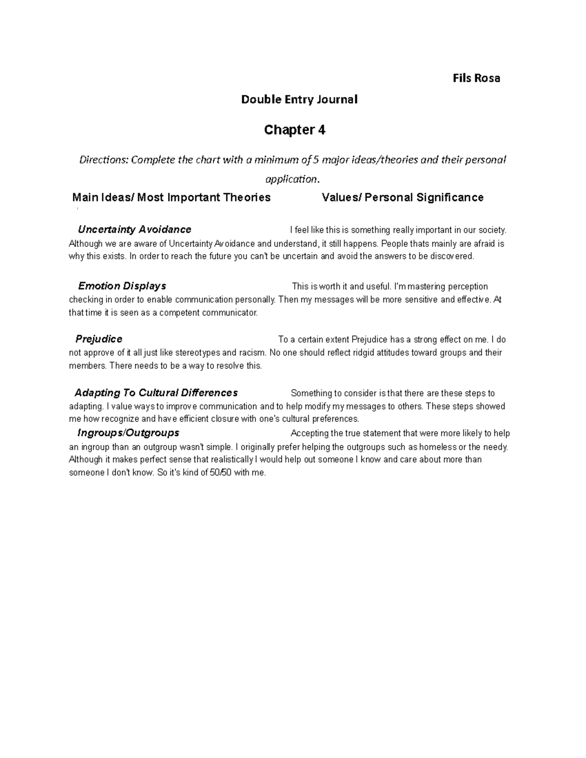 Double Entry Journal Chapter 4 - Fils Rosa Double Entry Journal Chapter ...