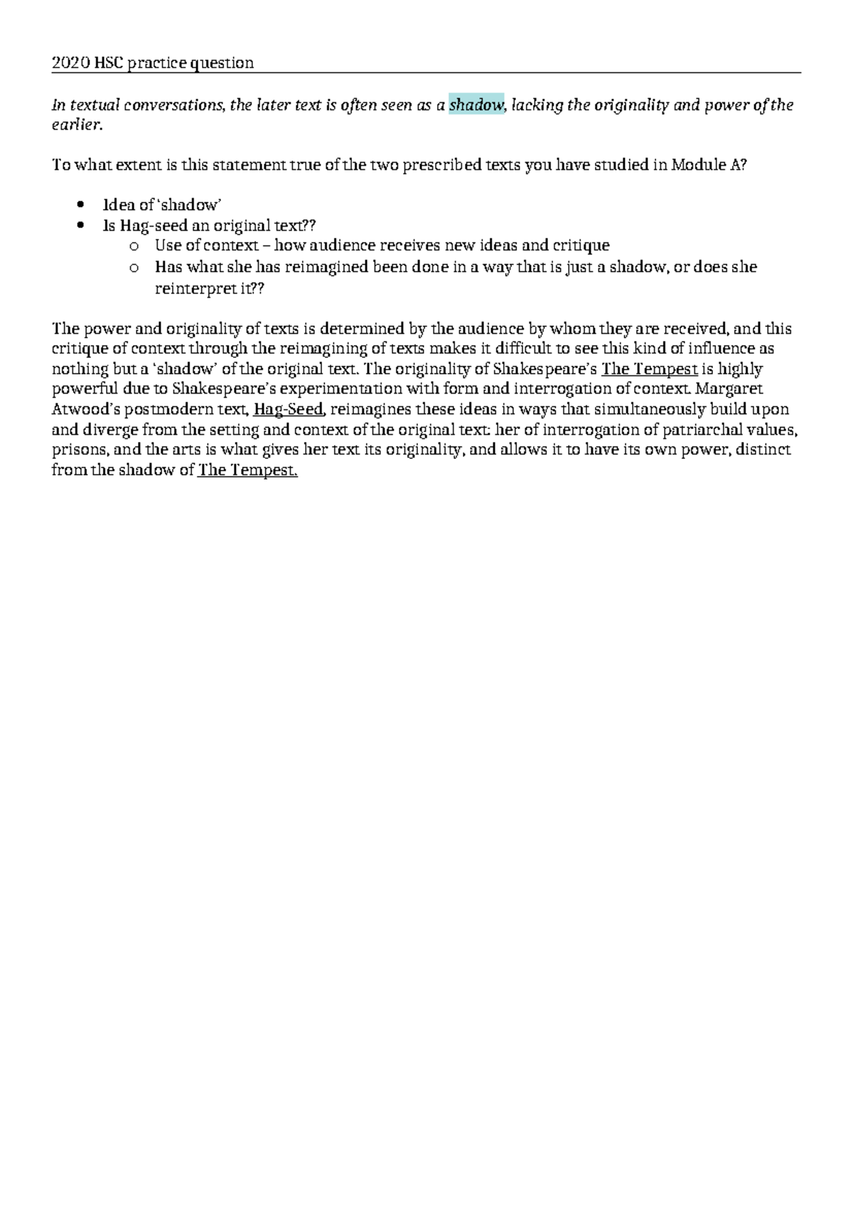 2020 HSC practice question - 2020 HSC practice question In textual ...