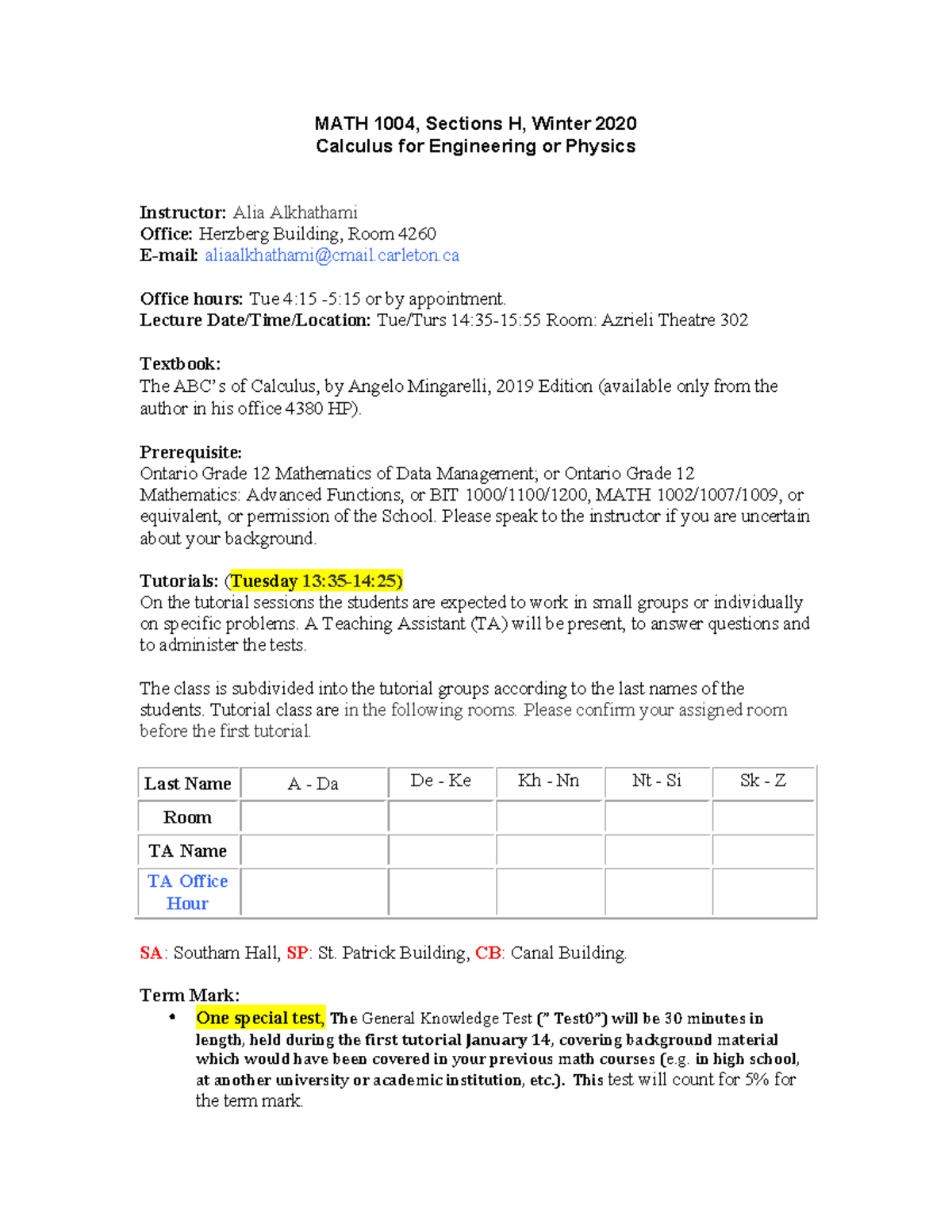 MATH-1004H-W20 - notes - MATH 1004, Sections H, Winter 2020 Calculus ...
