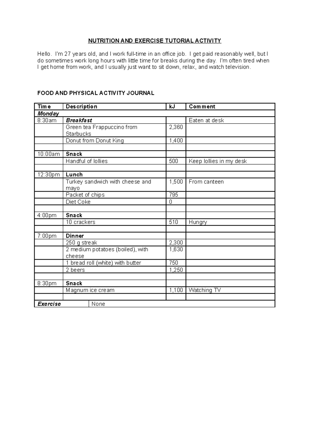 Week 3 tutorial - nutrition and exercise handout - NUTRITION AND ...