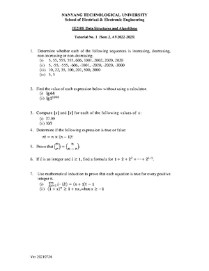 IE2108 Tutorial no 02 - Tut2 - Ver: 20210724 NANYANG TECHNOLOGICAL UNIVERSITY School of ...