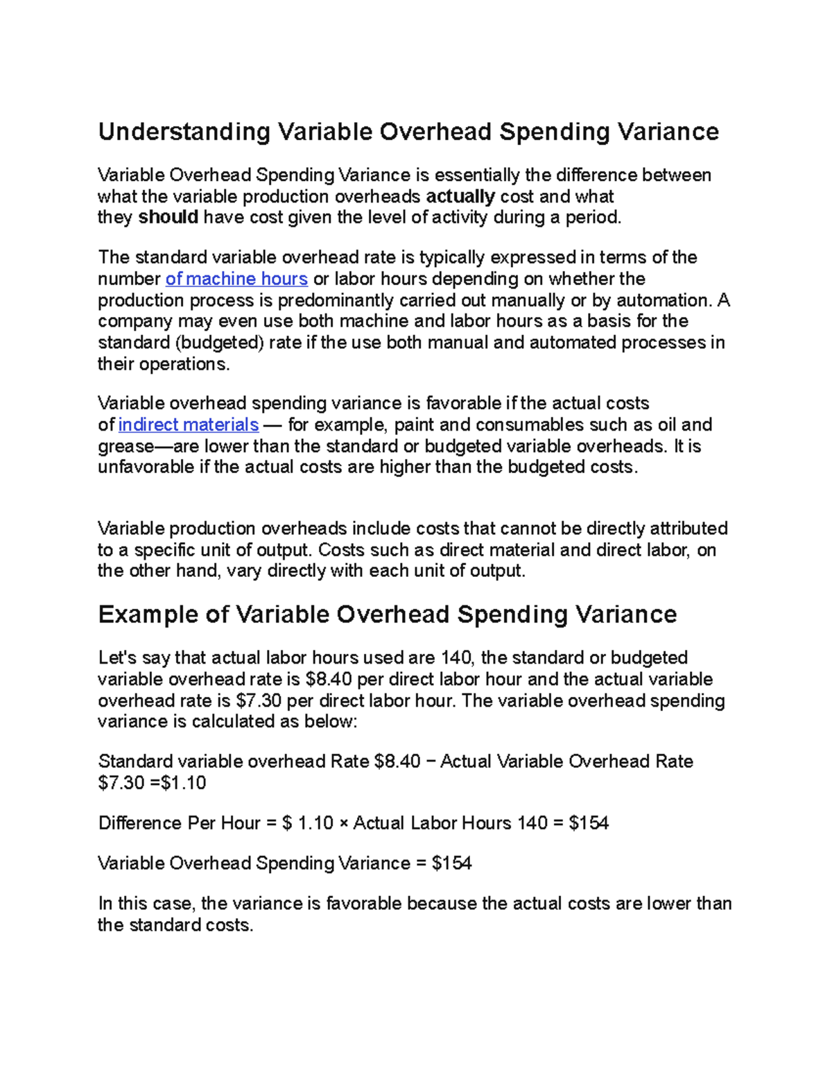 Understanding Variable Overhead Spending Variance - The standard ...