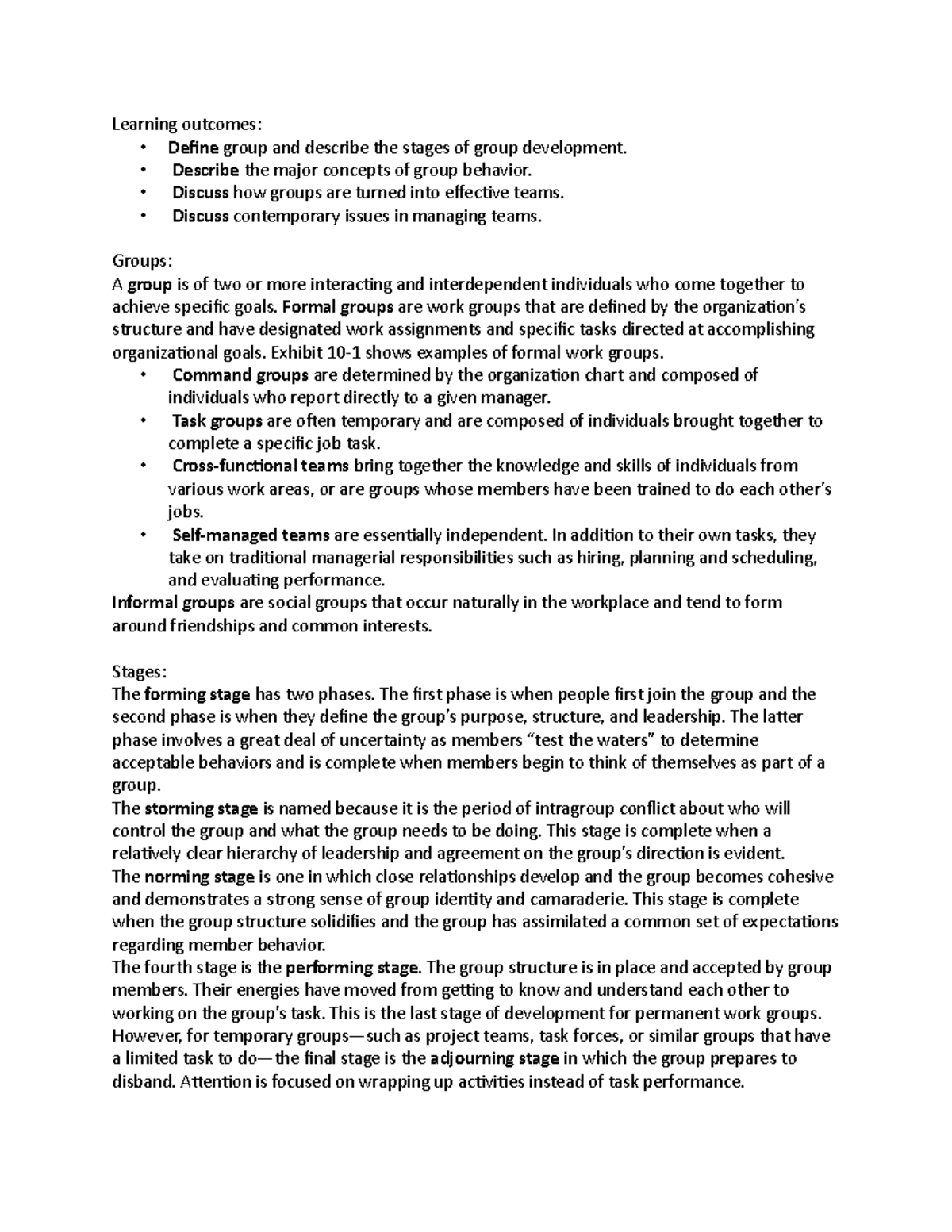 Chapter 10 - Lecture notes 10 - Learning outcomes: - Define group and ...