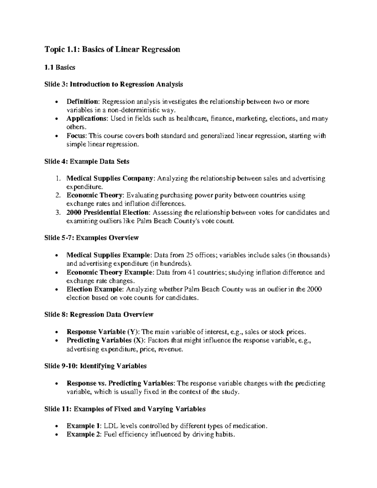 6414 study guide module 1 - Topic 1: Basics of Linear Regression 1 ...