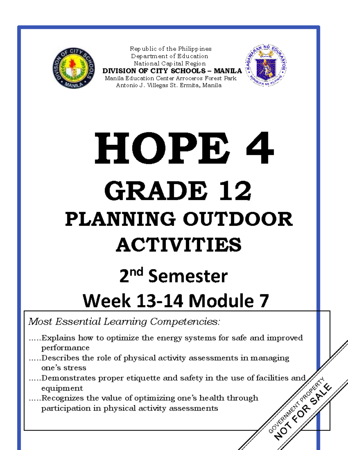 HOPE 4 Module 7 Planning Outdoor Activities validated 1 - Republic of ...