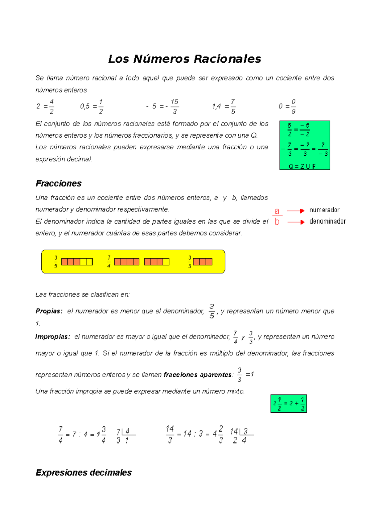 Los Numeros Racionales - Los Racionales Se llama racional a todo aquel ...