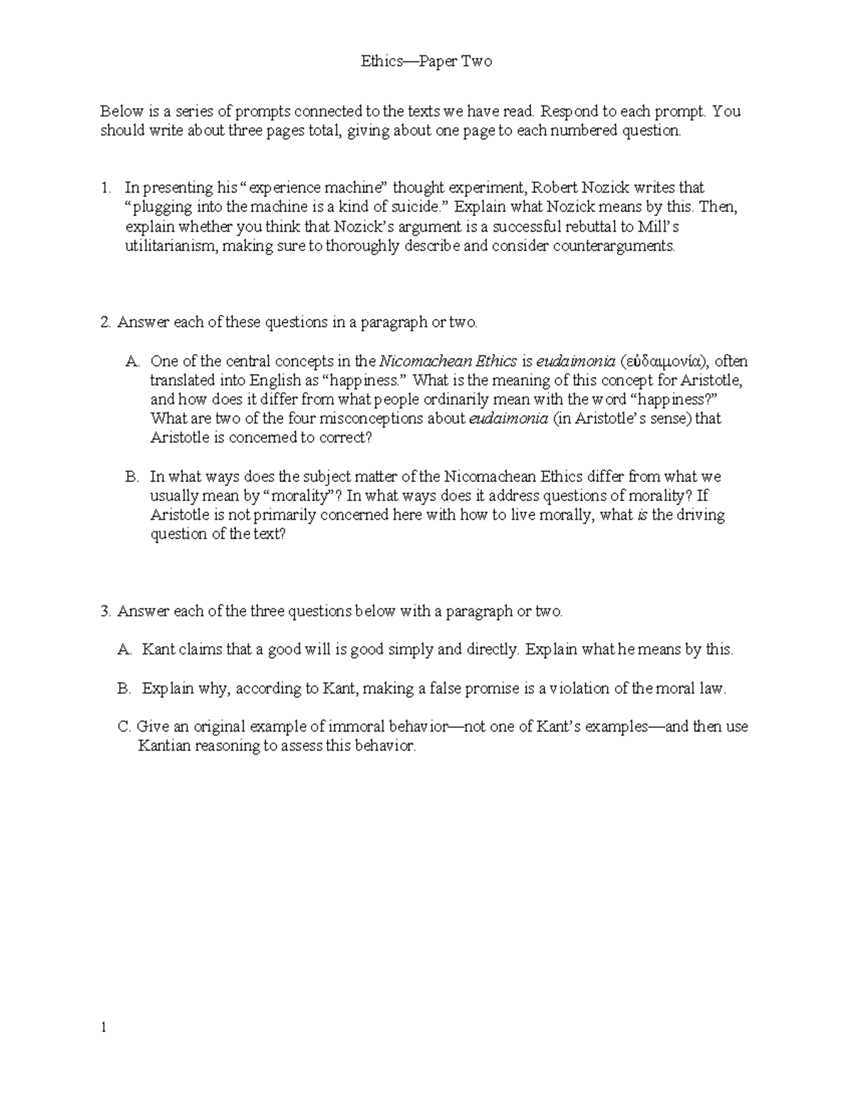 Ethics—Paper Two(1) - Tagged - Ethics—Paper Two Below is a series of ...