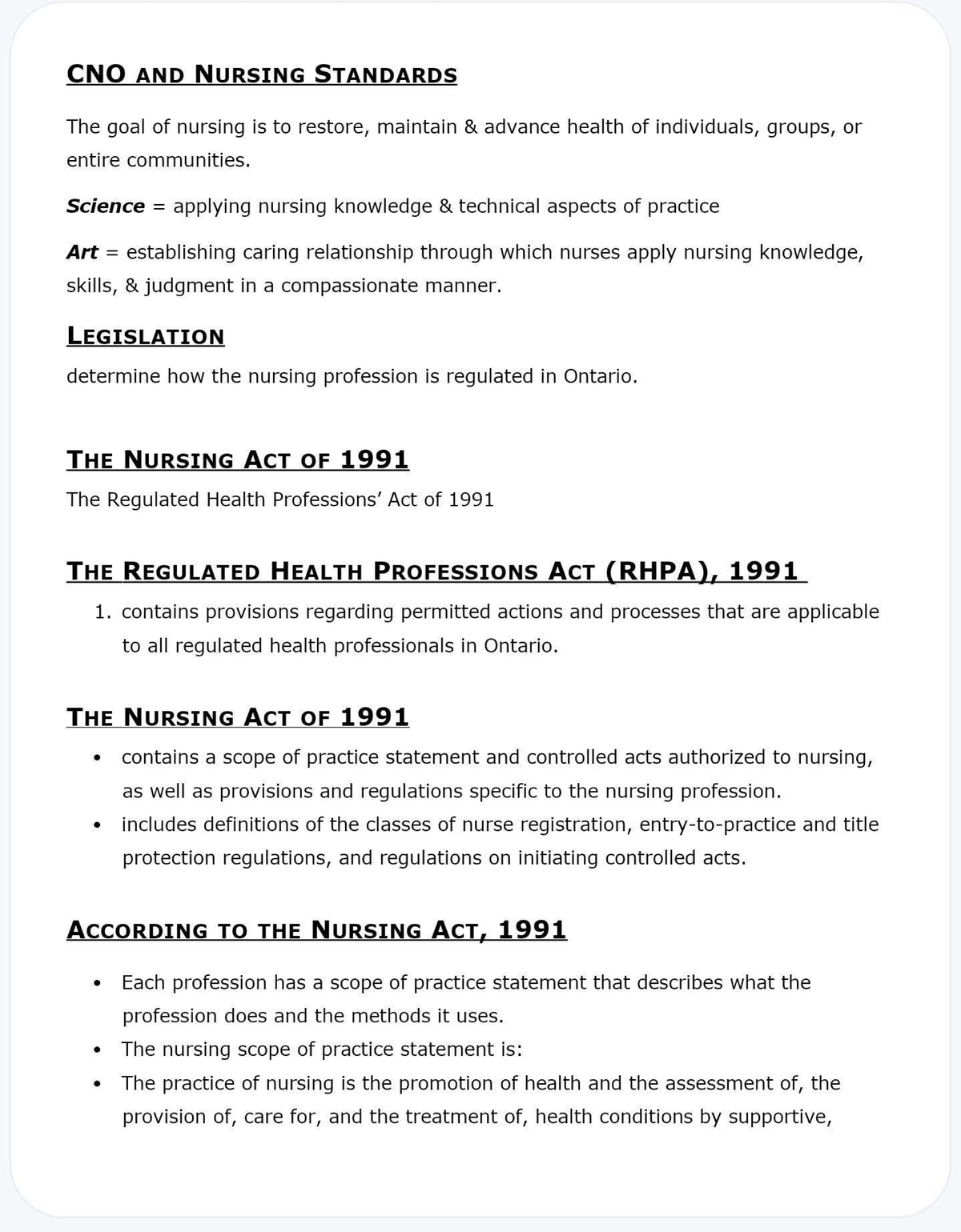 CNO practice standards - CNO AND NURSING STANDARDS The goal of nursing ...