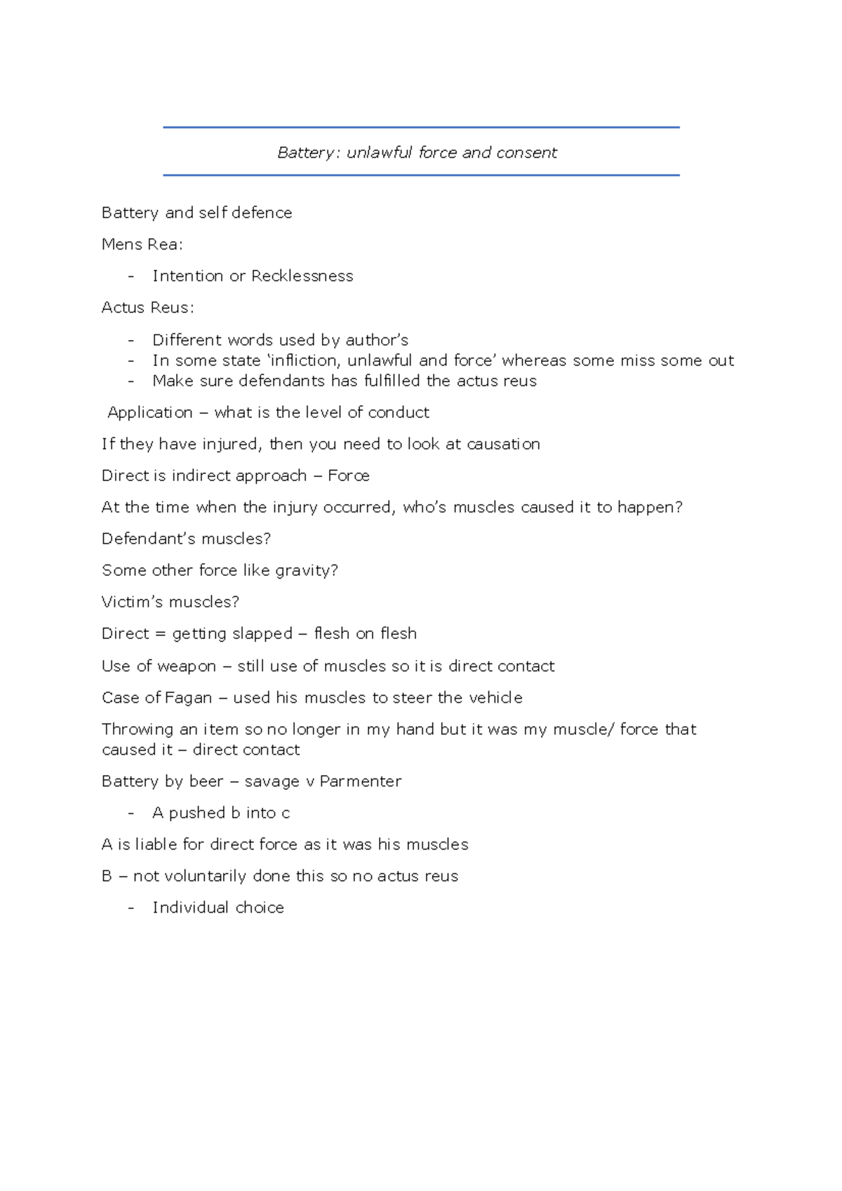 Battery - unlawful force and consent - Applied Criminal - Battery ...