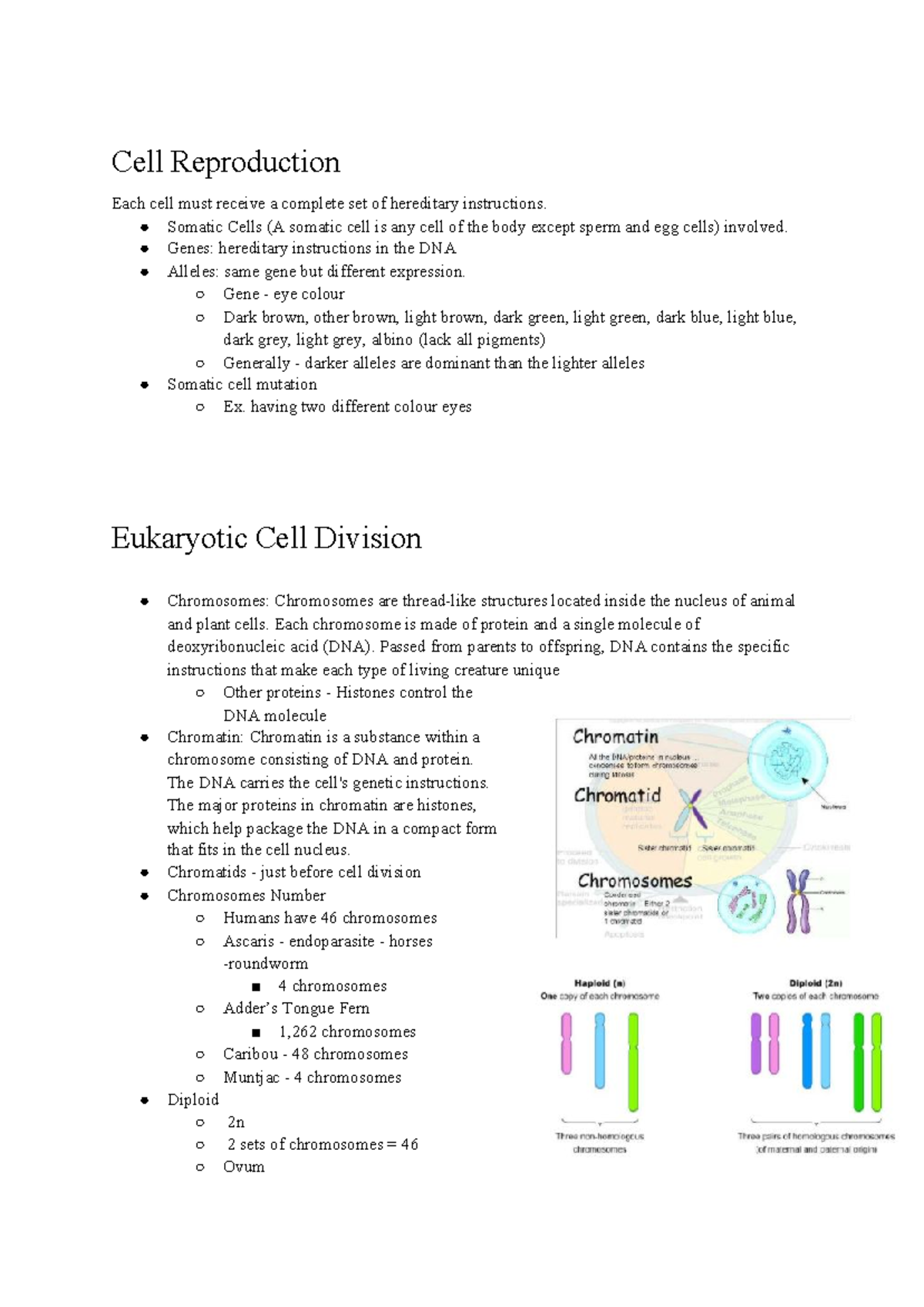 Bio Cell reproduction Notes - Cell Reproduction Each cell must receive ...