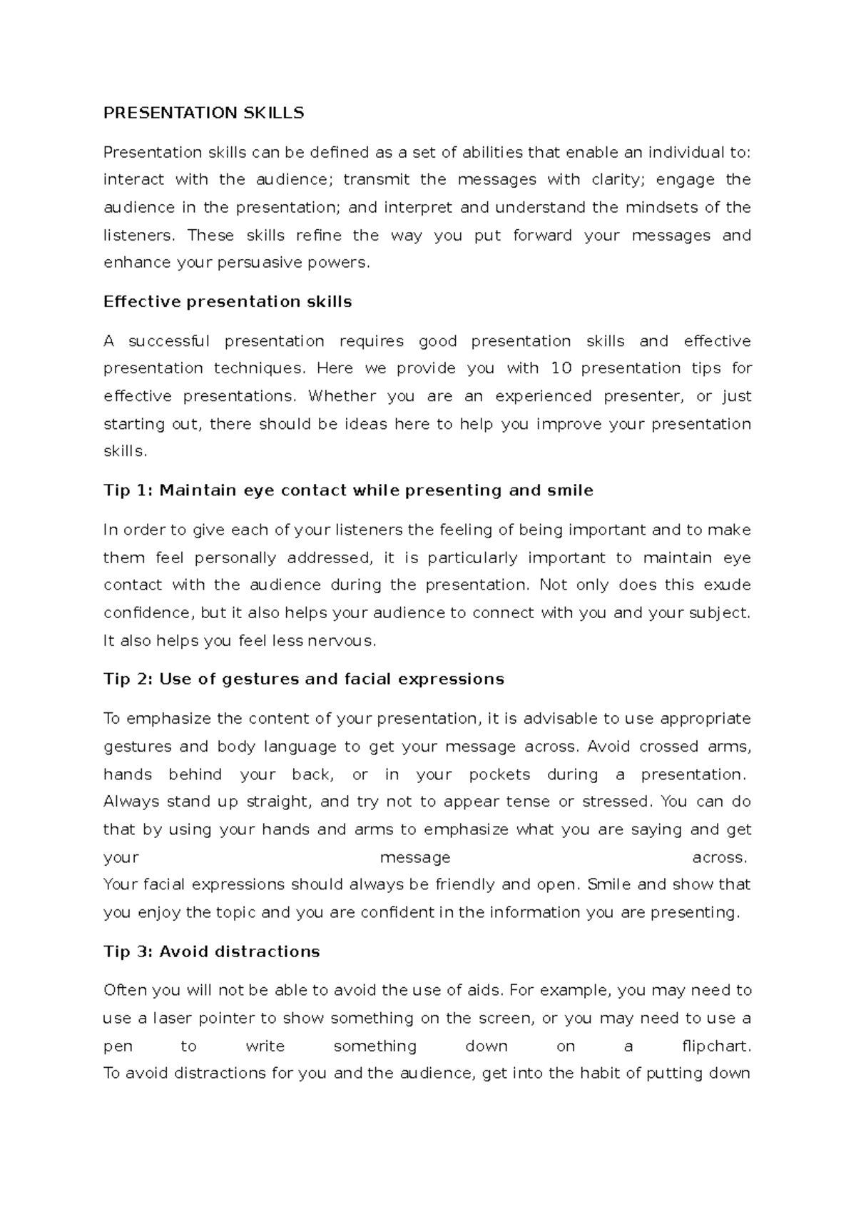 Presentation Skills - notes - PRESENTATION SKILLS Presentation skills ...