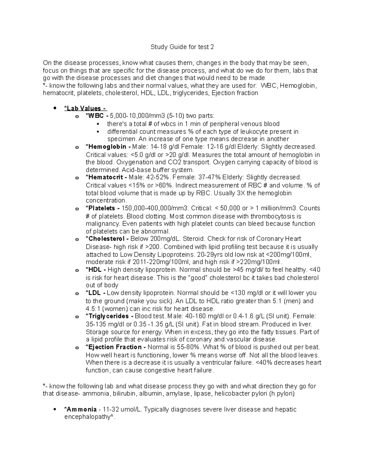 Patho Study Guide Test 2 - Study Guide for test 2 On the disease ...