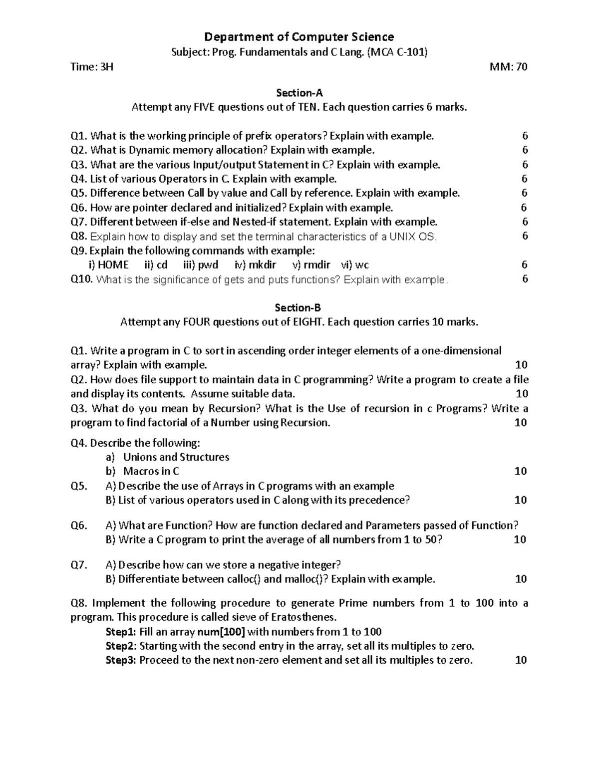 MCA-C101 - Notes - Department of Computer Science Subject: Prog ...