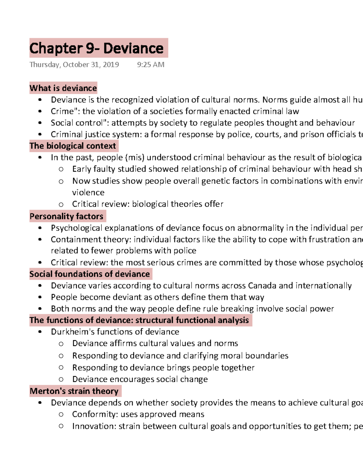 intro to soc: Chapter 9 lecture- Deviance - What is deviance - Deviance ...