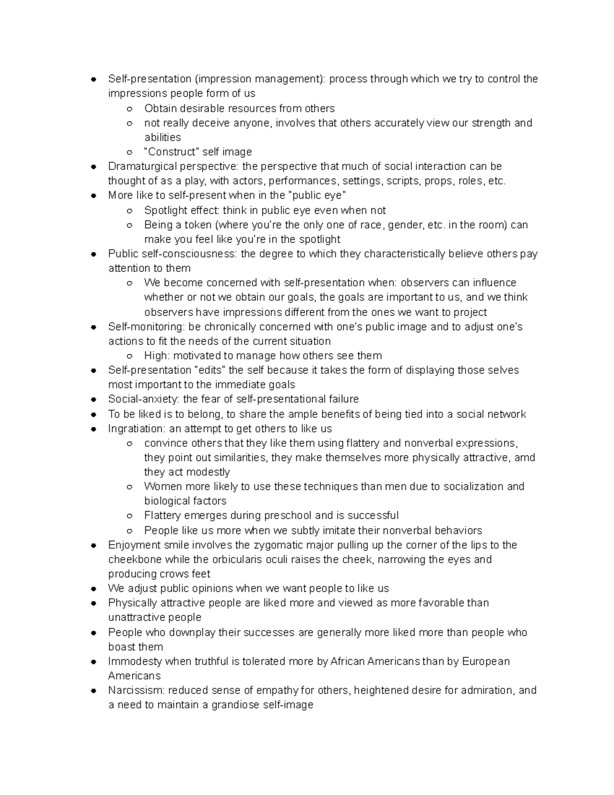 Psych exam 2 lecture notes - Self-presentation (impression management ...