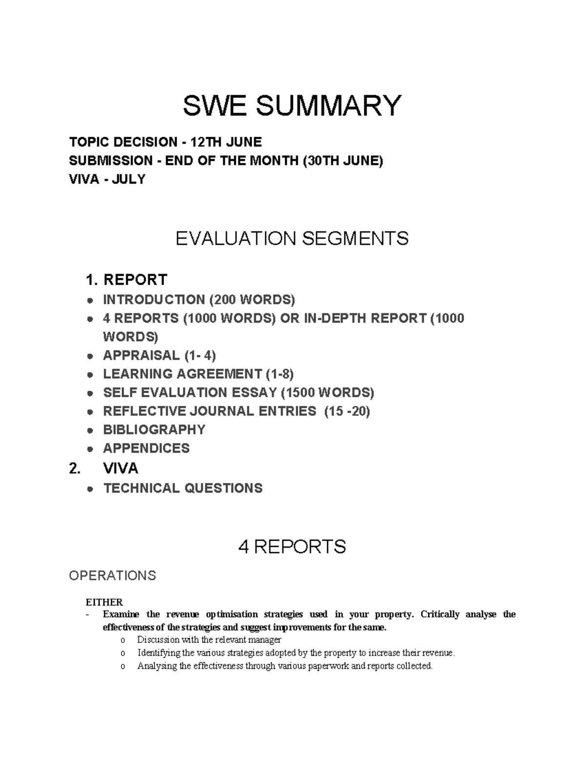 SWE Summary explained how its done - SWE SUMMARY TOPIC DECISION - 12TH ...
