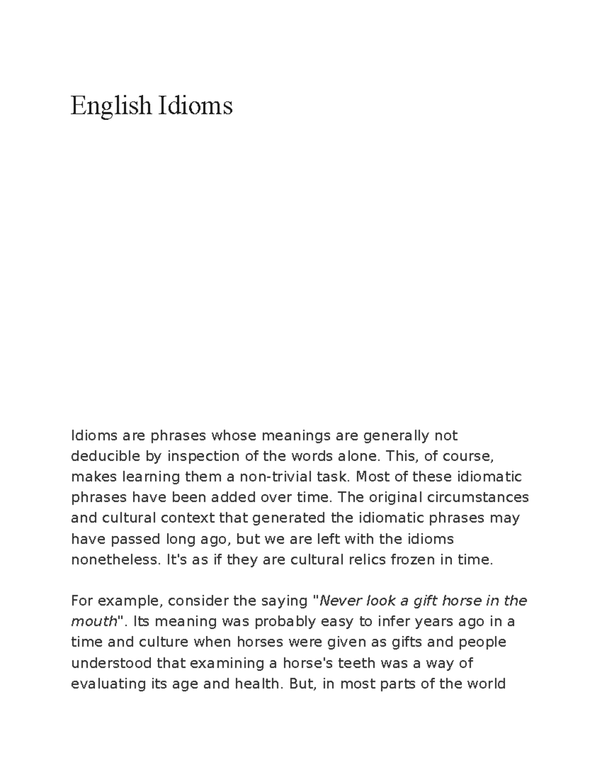 English Idioms - Lecture notes 2-4 10 - English Idioms Idioms are ...