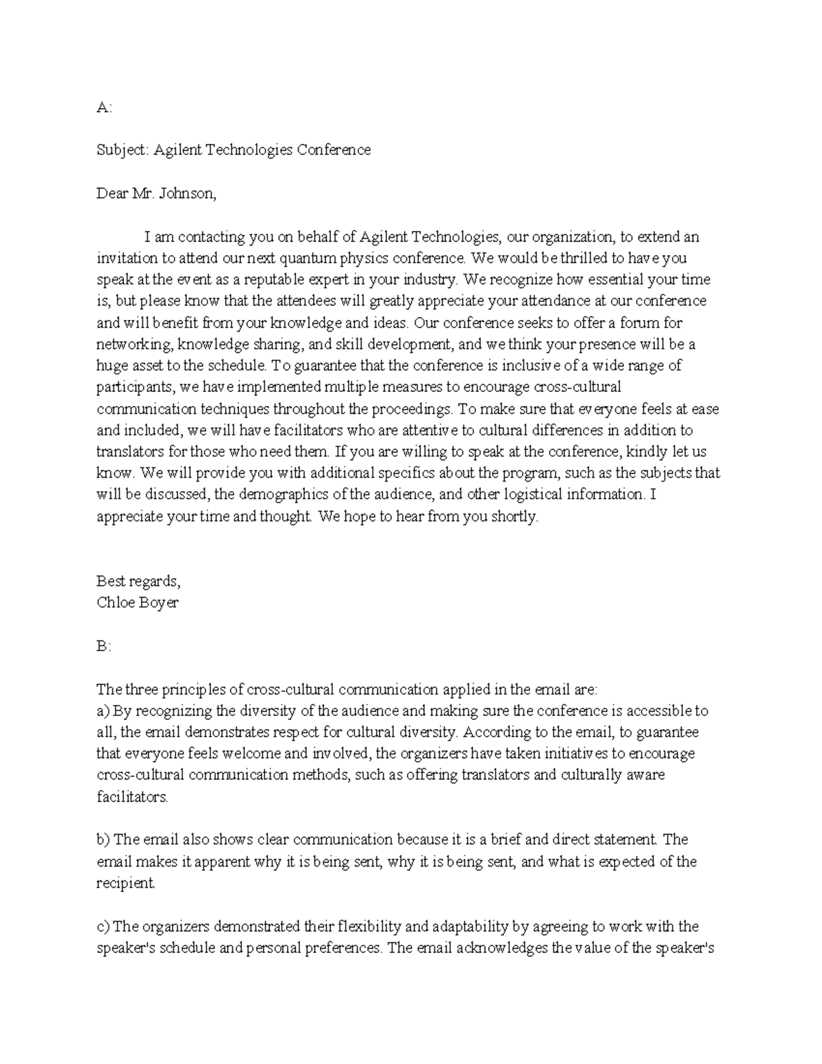 RHM3 Task 1 - Professional Email - A: Subject: Agilent Technologies ...