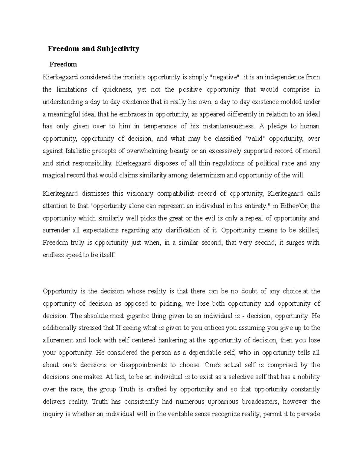 Freedom and Subjectivity - Freedom and Subjectivity Freedom Kierkegaard ...