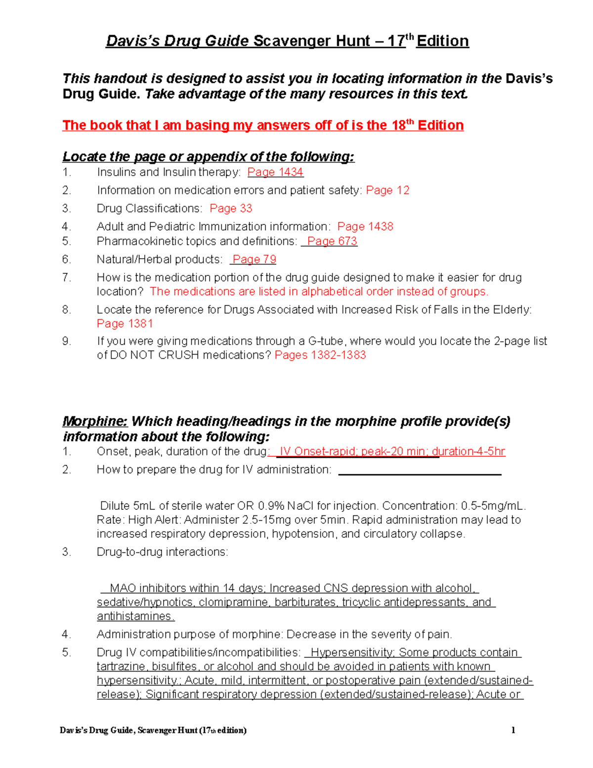 Scavenger Hunt 17th ed - coursework - Davis’s Drug Guide Scavenger Hunt ...