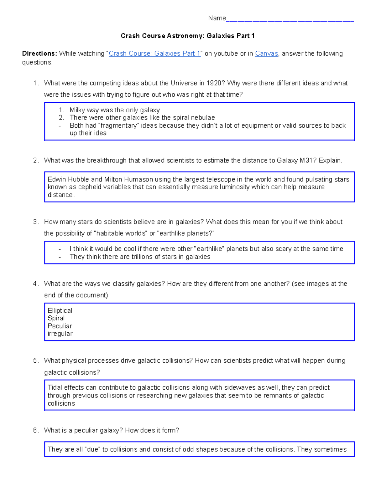 Copy of Crash Course Galaxies Part 1 - Name ...