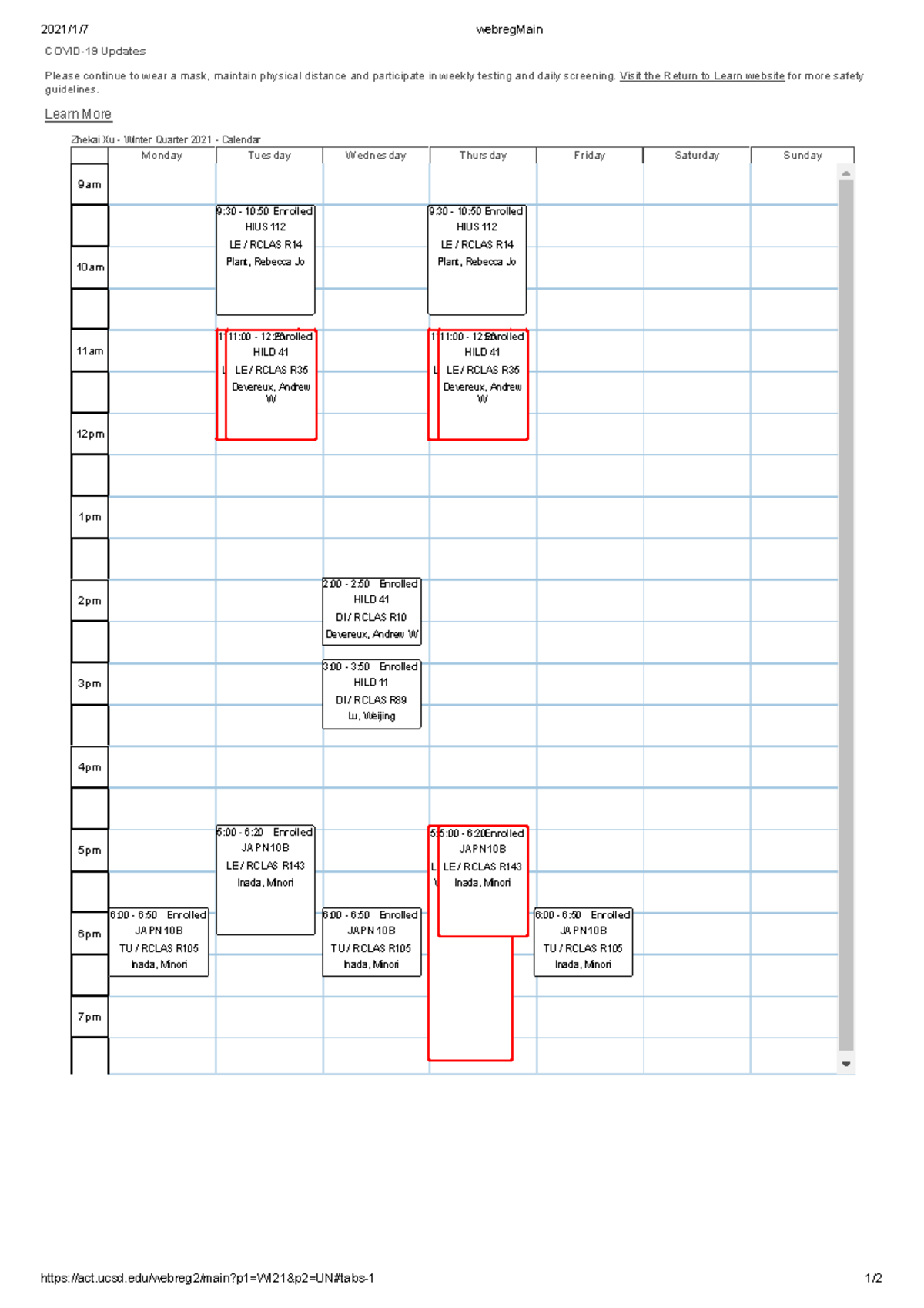 21WI - This is my schedule. - 2021/1/7 webregMain act.ucsd/webreg2/main ...