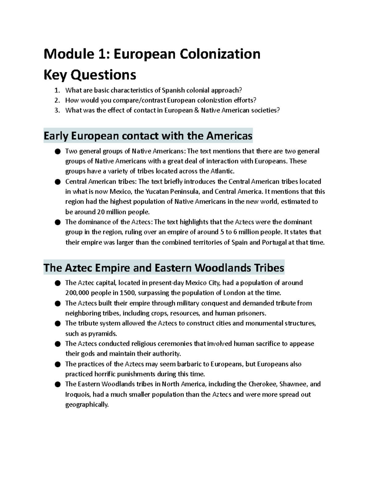 Module 1 European Colonization - HIST 2110 - GSU - Studocu