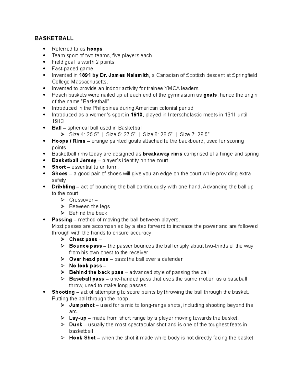 PE Reviewer - BASKETBALL Referred to as hoops Team sport of two teams ...