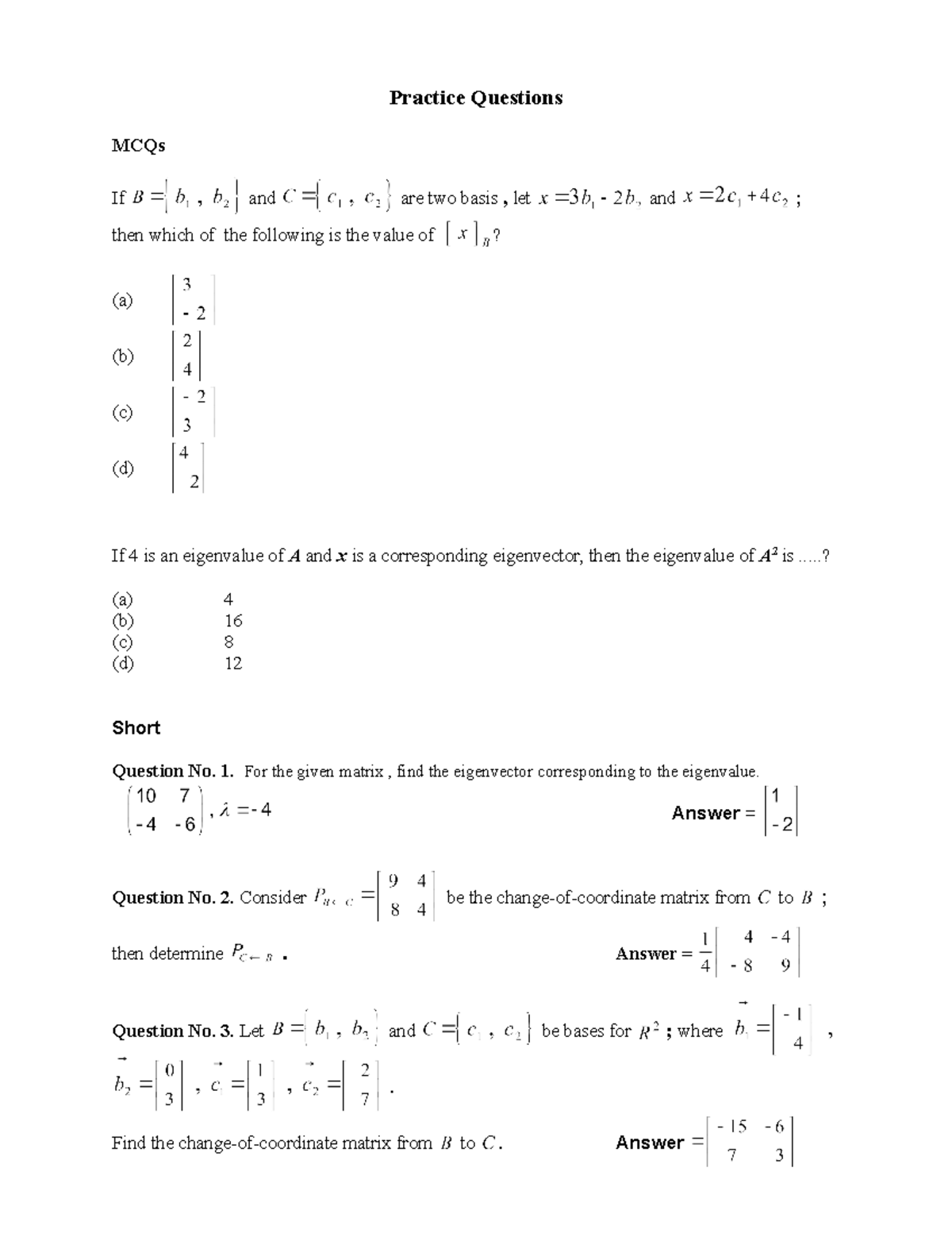 Practice Chapter No. 29 to 33 - Practice Questions MCQs If and are two ...