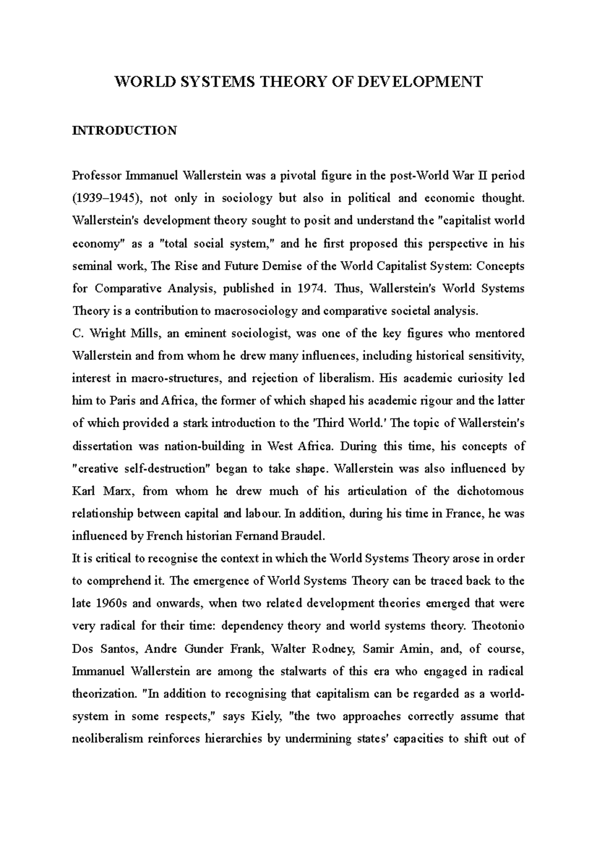 World Systems Theory OF Development - WORLD SYSTEMS THEORY OF ...