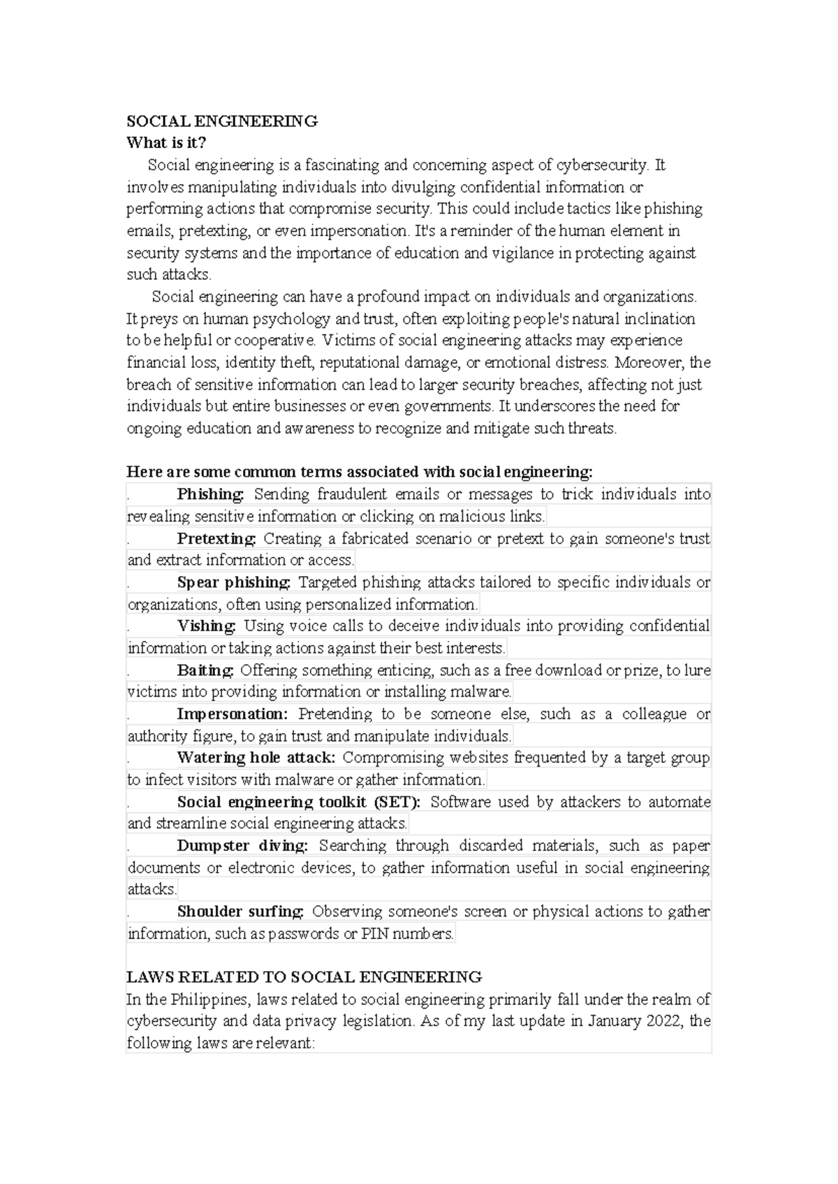 Social- Engineer - SOCIAL ENGINEERING What is it? Social engineering is ...