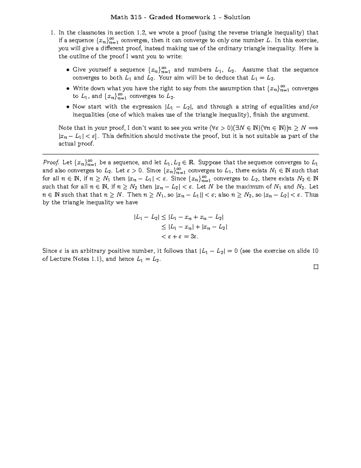 Seminar assignments- Homework 1 - Math 315 Graded Homework 1 Solution 1 ...
