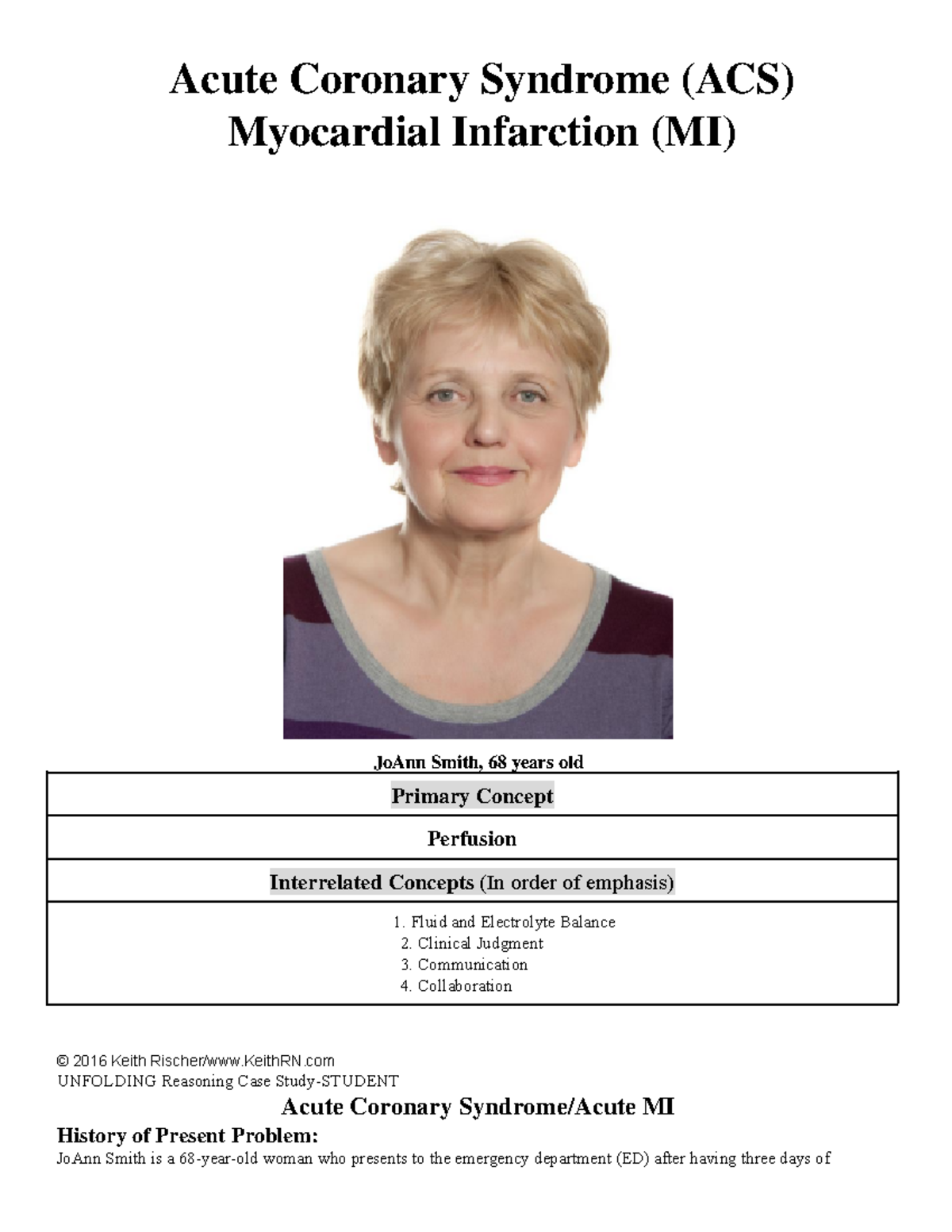 Student-ACS-MI Practice Example Packet JoAnn Smith - Acute Coronary ...
