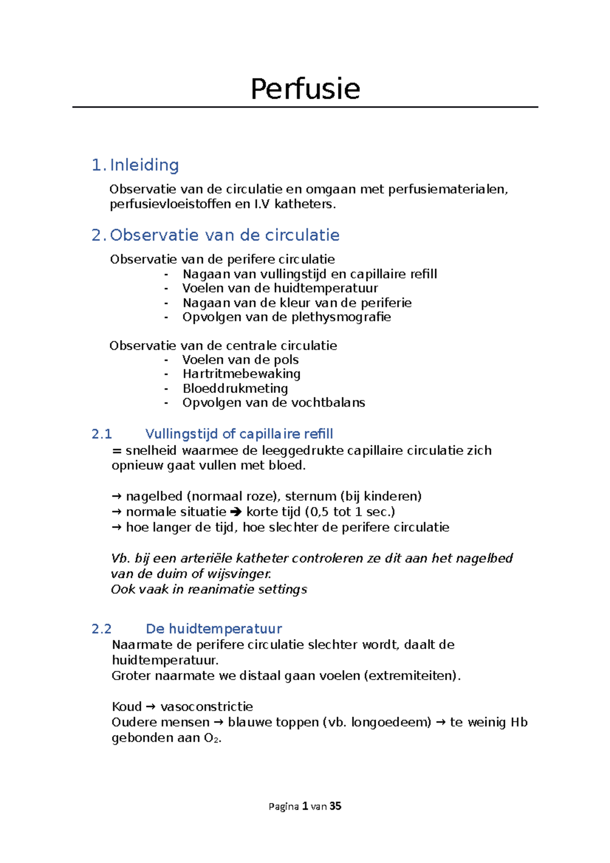 Methodiek - perfusie - Perfusie 1 Observatie van de circulatie en ...
