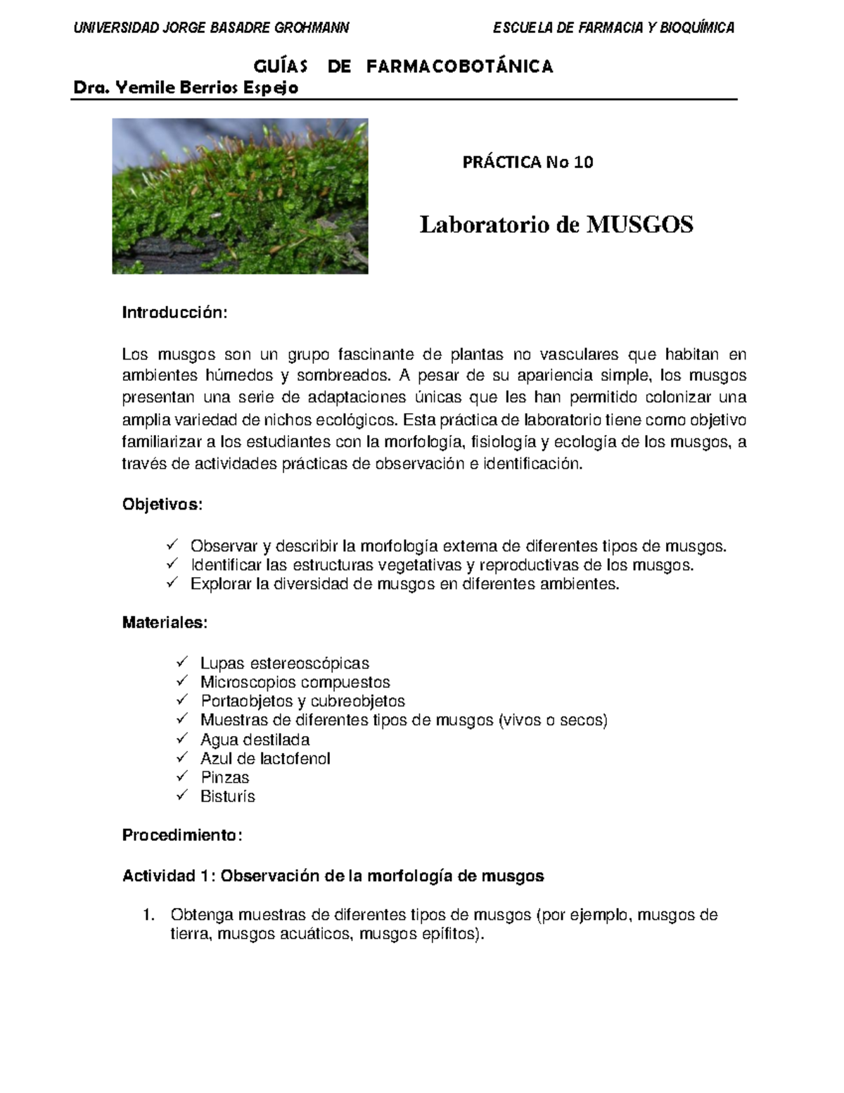 GUIA Practica 10 - 2024 musgos - UNIVERSIDAD JORGE BASADRE GROHMANN ...