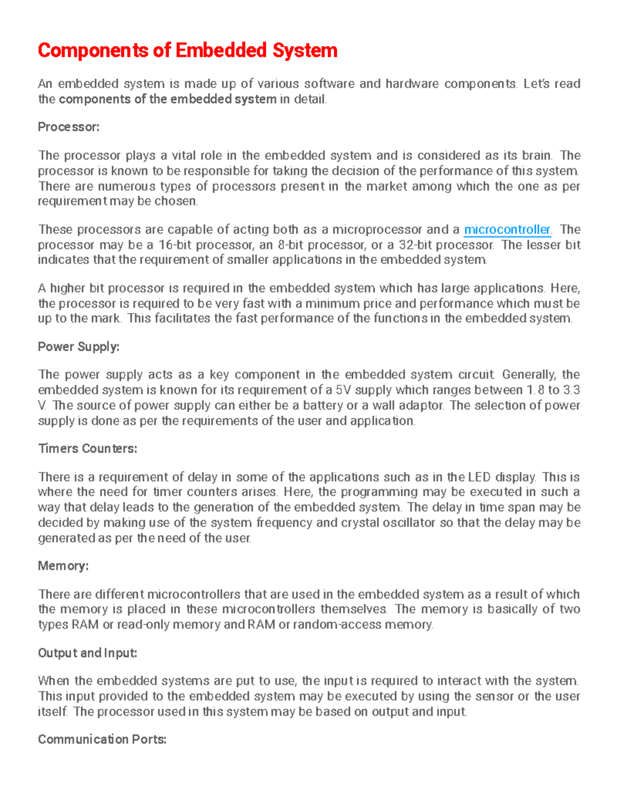 Components of Embedded System - Let’s read the components of the ...