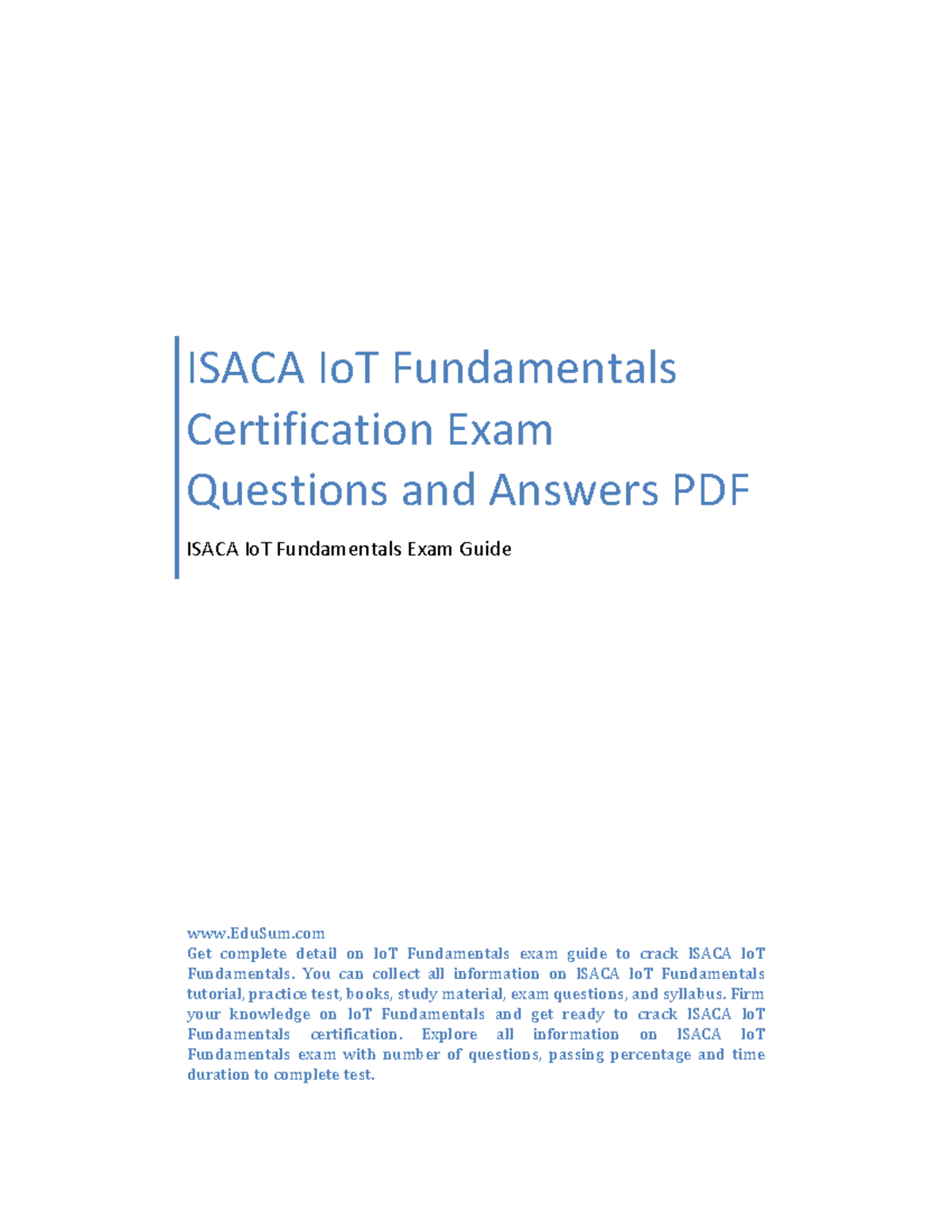 ISACA IoT Fundamentals Certification Exam Questions and Answers PDF - ISACA IoT Fundamentals ...