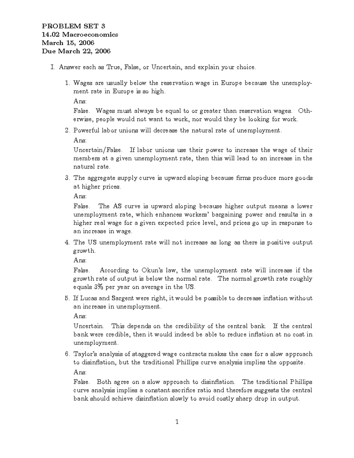 Econ2123 ps3soln - Solution of problem set 3 - PROBLEM SET 3 14 Macroeconomics March 15, 2006 ...