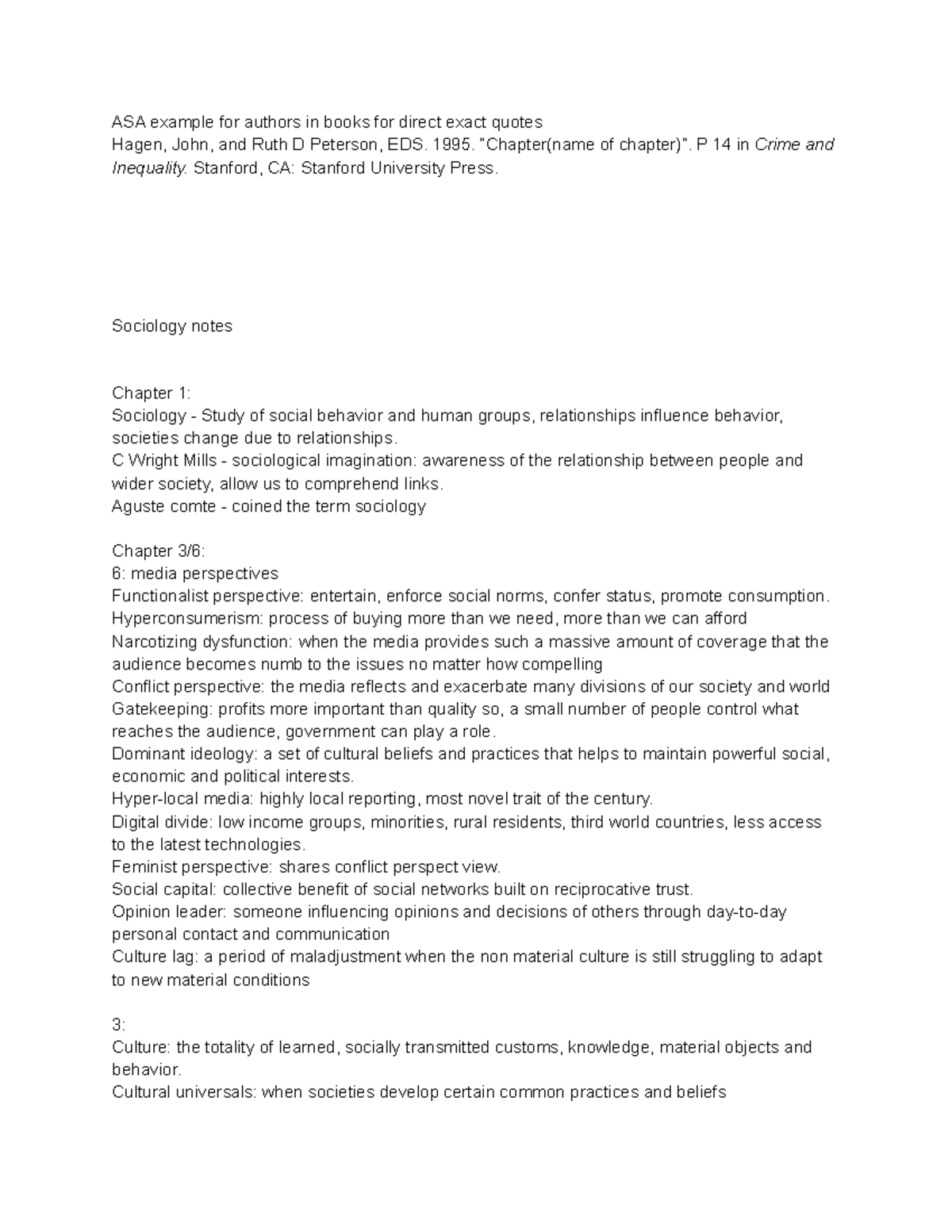 Sociology notes - txt book - ASA example for authors in books for ...