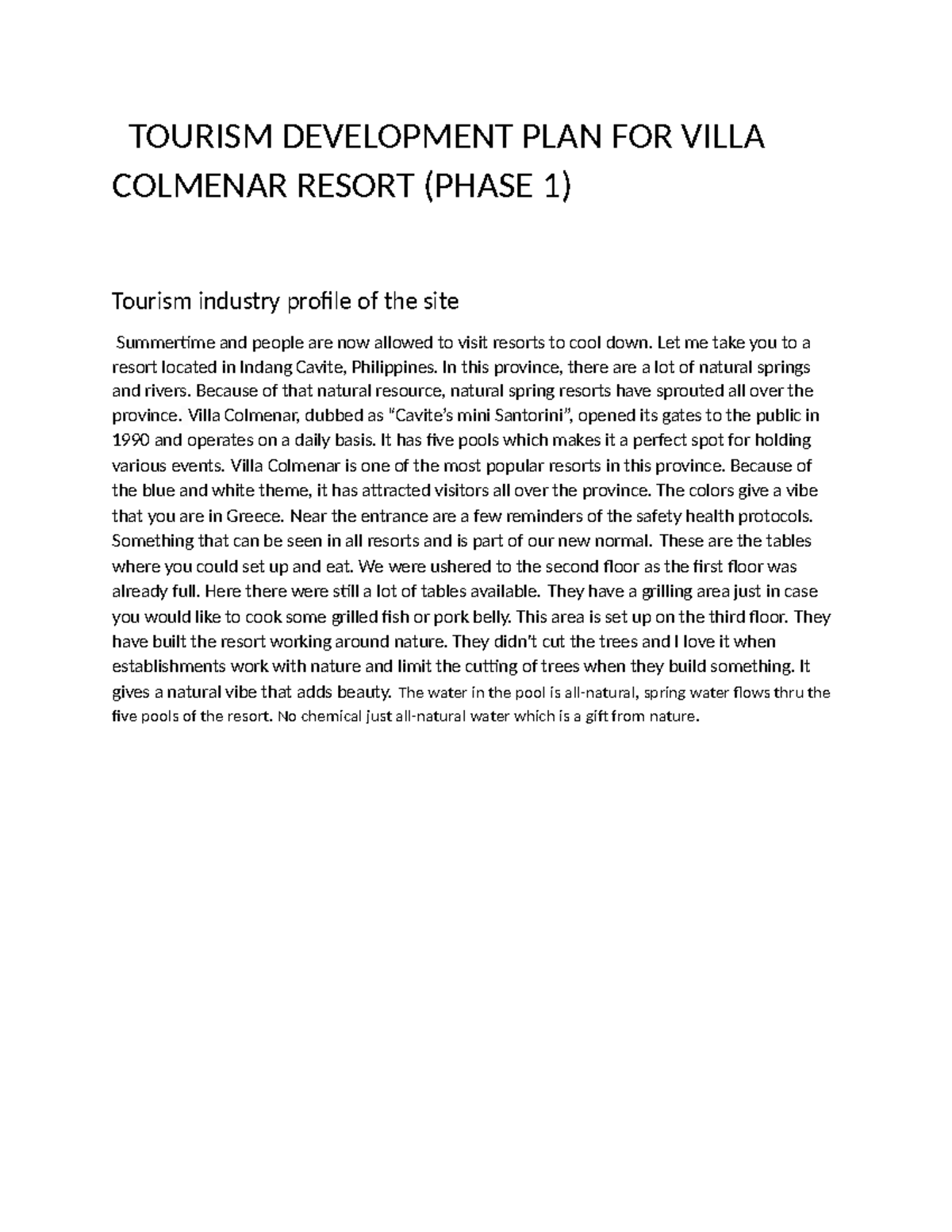 Site-2 - TOURISM DEVELOPMENT PLAN FOR VILLA COLMENAR RESORT (PHASE 1 ...