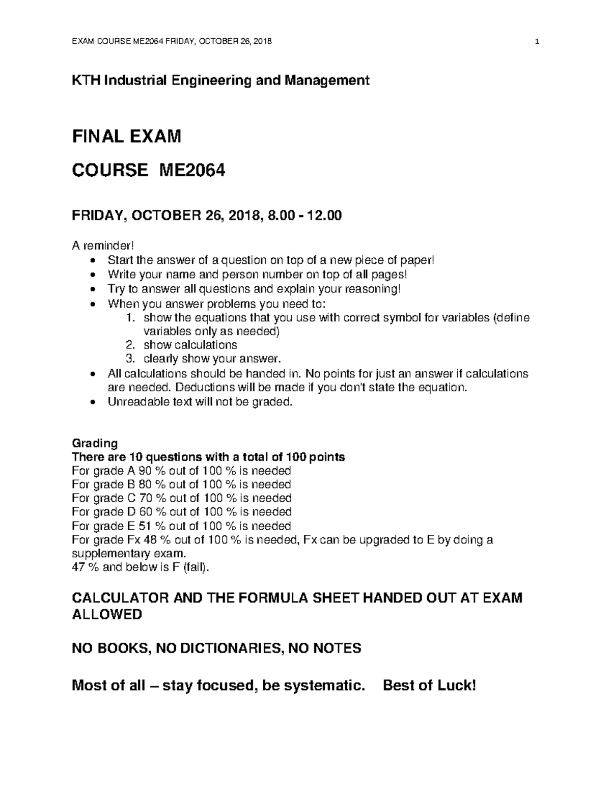 ME2064 181026 Final Exam with answers - KTH Industrial Engineering and ...