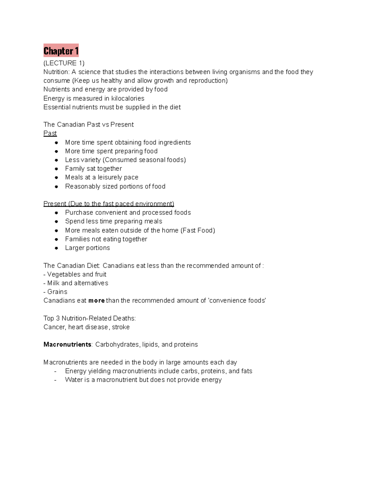 NUTR 100 Midterm 1-6 - Chapter 1 (LECTURE 1) Nutrition: A science that ...