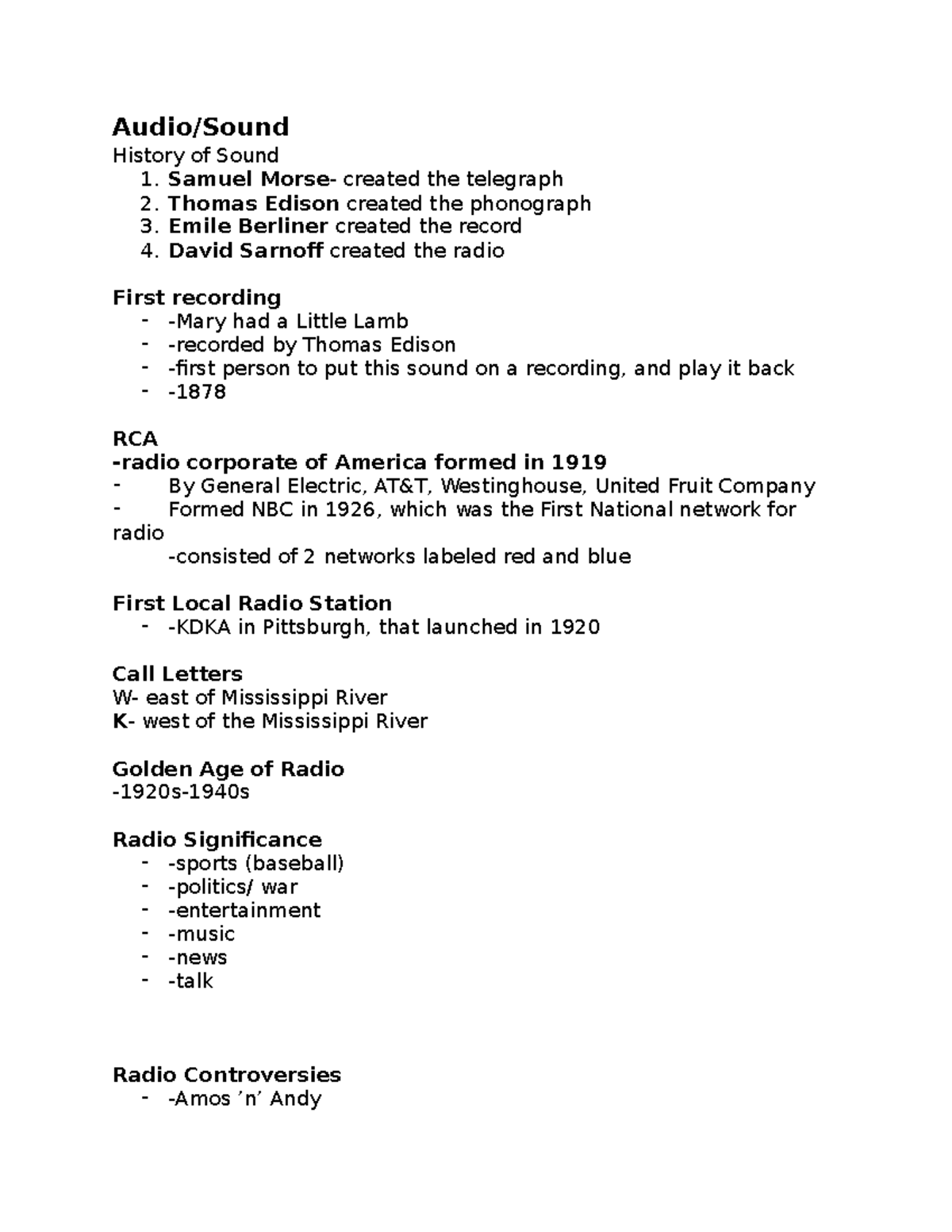 Audio:Sound - Early Part of the semester - Audio/Sound History of Sound ...