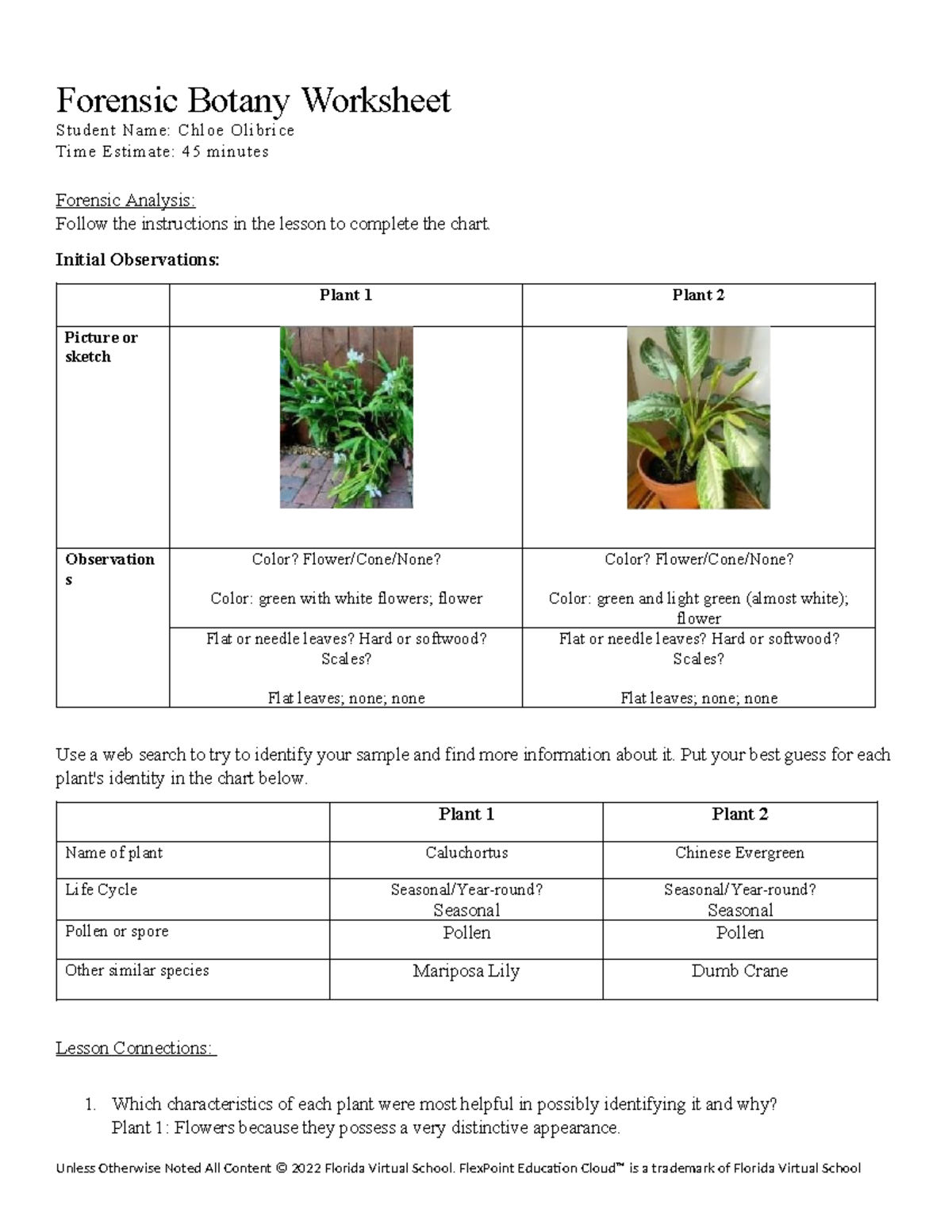 02 05 forensic botany worksheet - Forensic Botany Worksheet Student ...