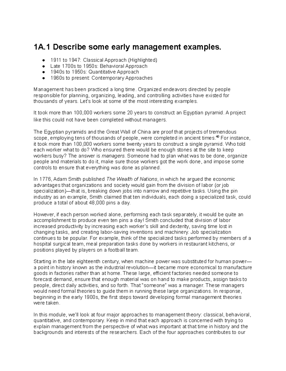 Describe some early management examples - 1911 to 1947: Classical ...