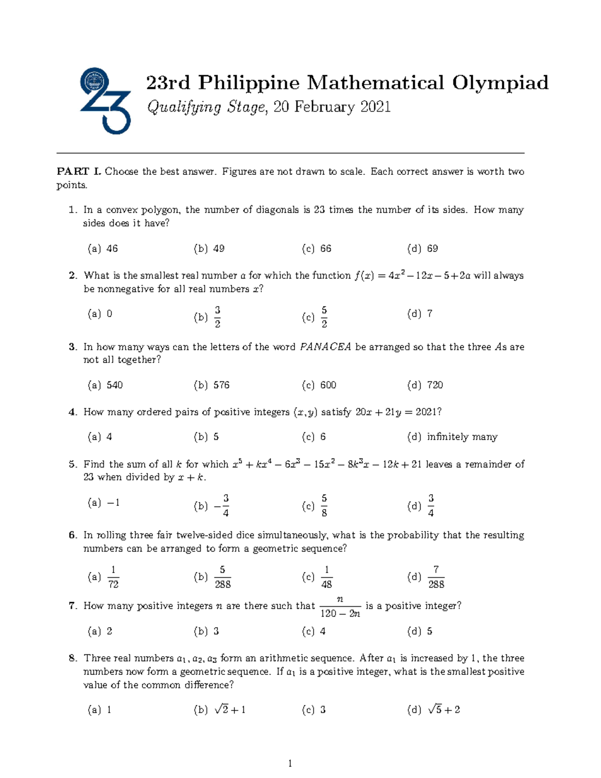 PMO23-Qualifying-Round - 23rd Philippine Mathematical Olympiad ...