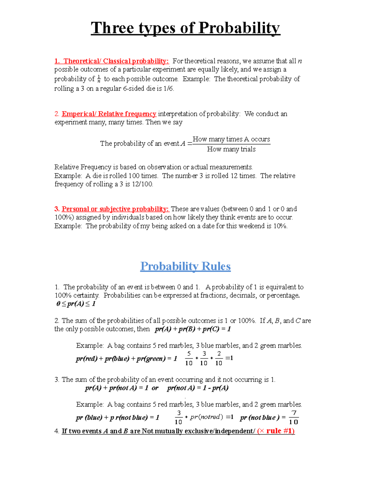 Types of probability & Rules (Questions and Answers) - Three types of ...